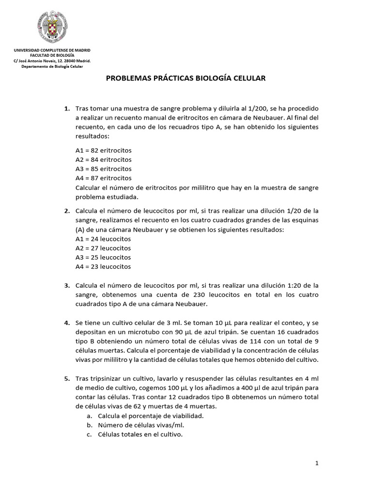 Problemas Bio Celular | PDF | Sangre | Anatomía