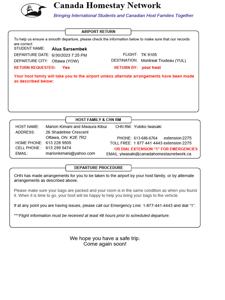 Return Flights Confirmation Letter | PDF