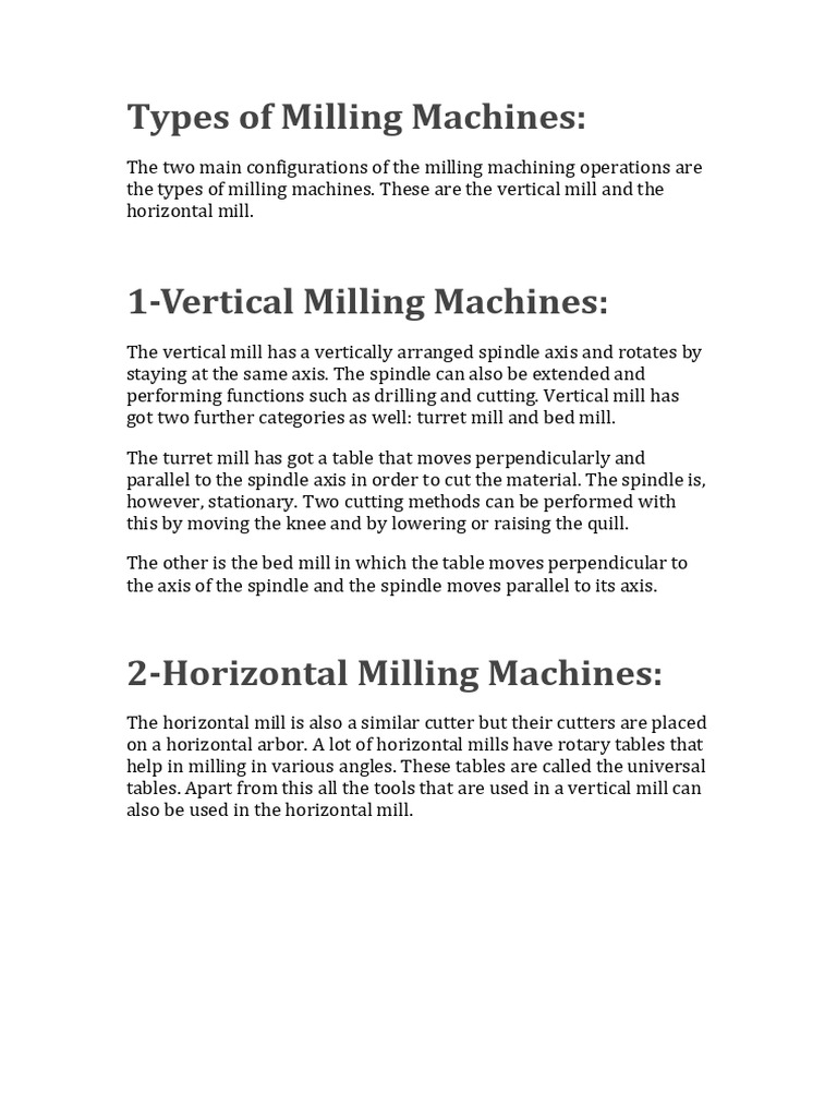 Types of Milling Machine1 The LAST | PDF
