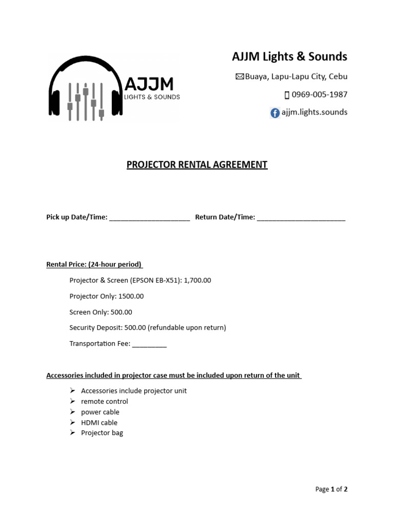 Projector Rental Agreement | PDF