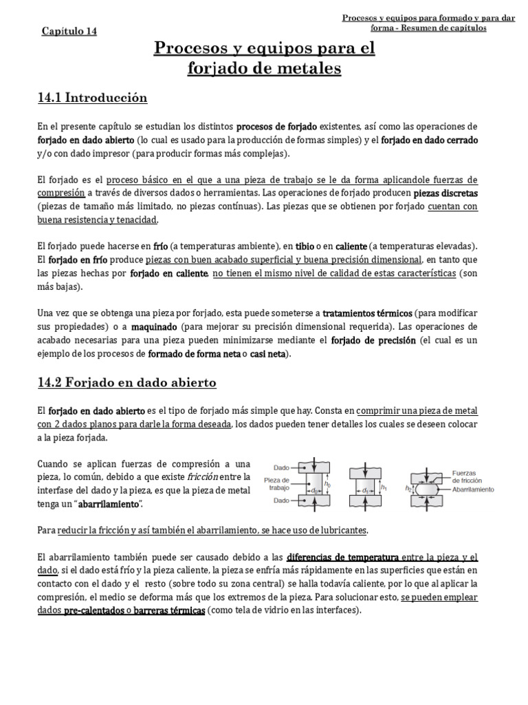 Capítulo 14 Procesos y Equipos para El Forjado de Metales Resumen | Descargar gratis PDF ...