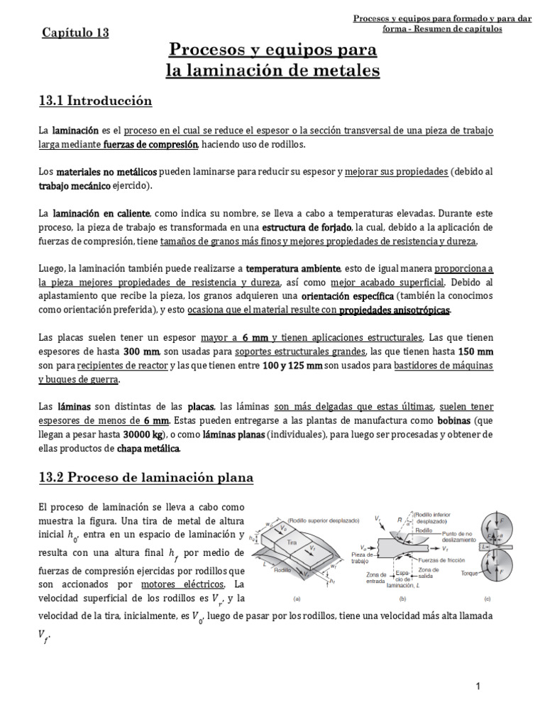 Capítulo_13_Procesos_y_equipos_para_la_laminación_de_metales_Resumen | PDF