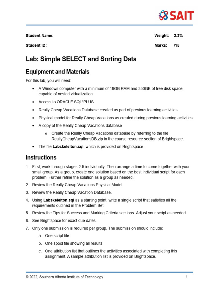 Lab Simple SELECT and Sorting Data | PDF | Databases | Computer File