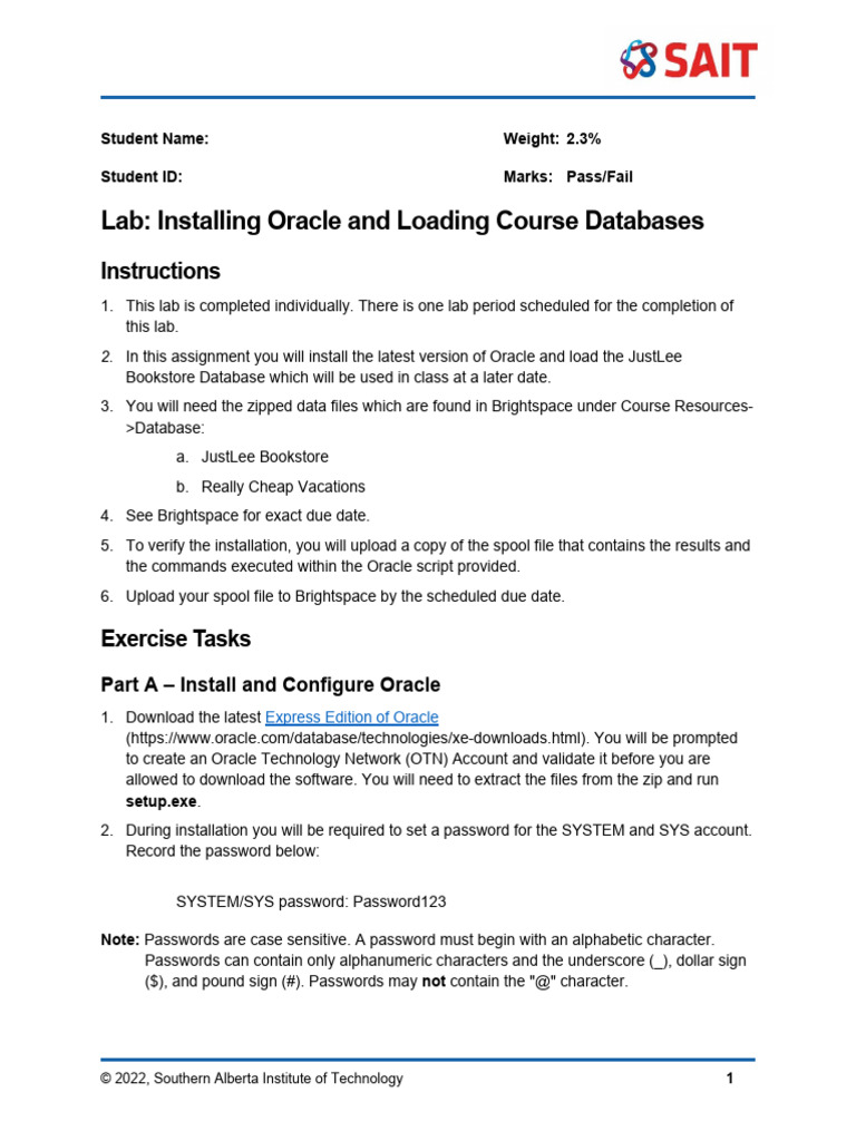 Lab Installing Oracle And Loading Course Databases Pdf Computer File Databases 0984