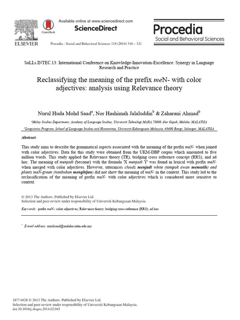 Reclassifying The Meaning of The Prefix Men - With Color Adjectives ...
