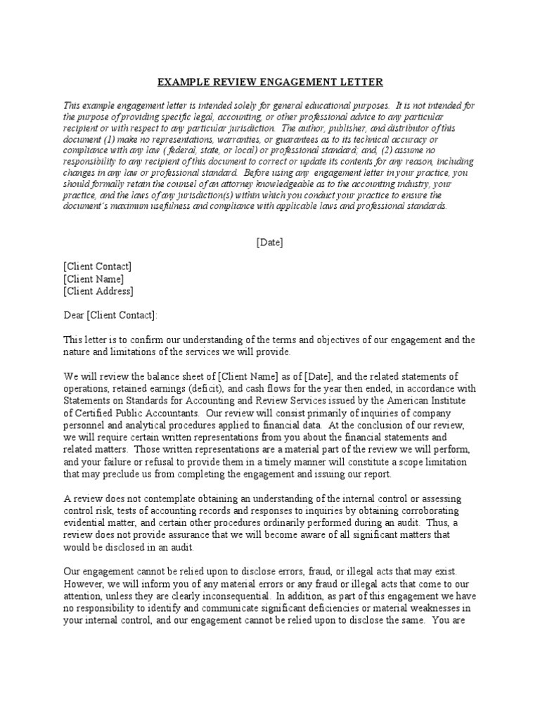 Example Review Engagement | PDF | Audit | Financial Statement
