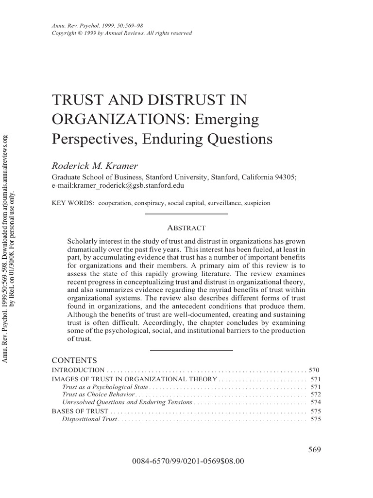 Kramer, R. - 1999 - , Trust and Distrust in Organisations, ARP, 50, 569 ...