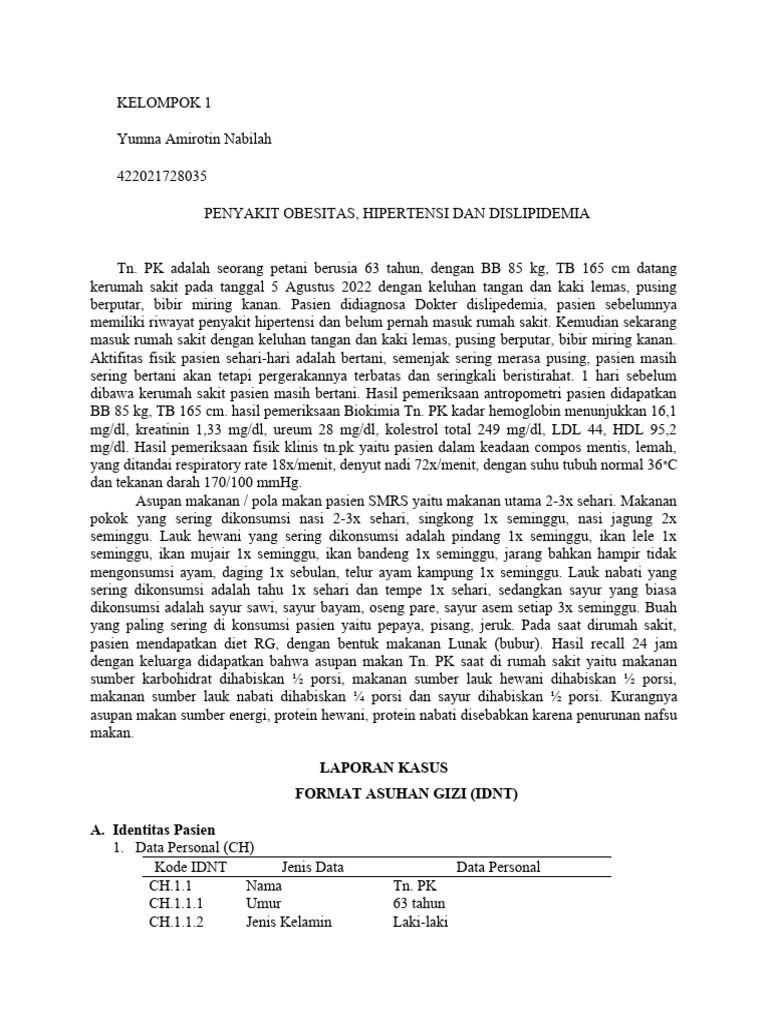 PAGT KASUS Obesitas, Hipertensi Dan Dislipidemia | PDF