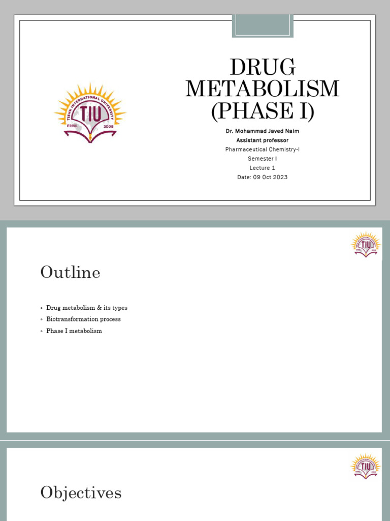 Lecture 1 Drug Metabolism Phase I | PDF | Drug Metabolism | Organic ...