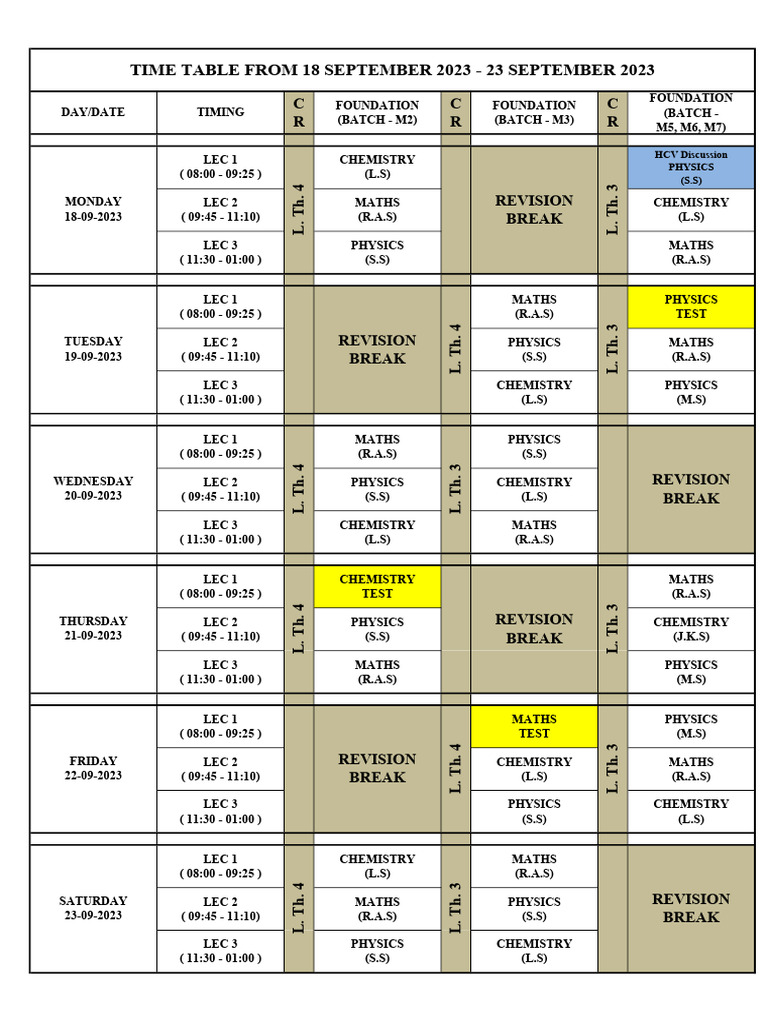 FD M2, M3, M4, M5, M6, M7 Time Table 18-09-2023 To 23-09-2023 | PDF