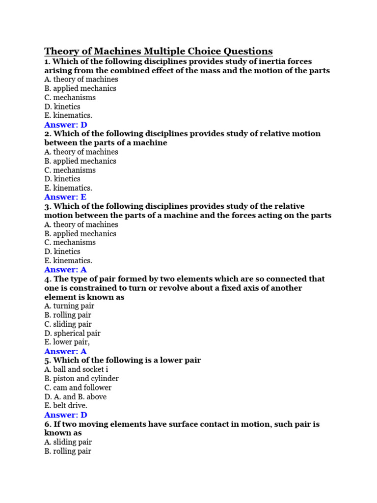 Theory of Machines Multiple Choice Questions | Download Free PDF | Gear ...