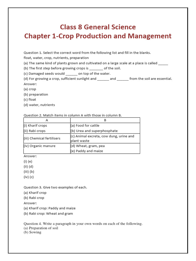 Class 8 Science Chapter 1 Crop Production and Management | PDF