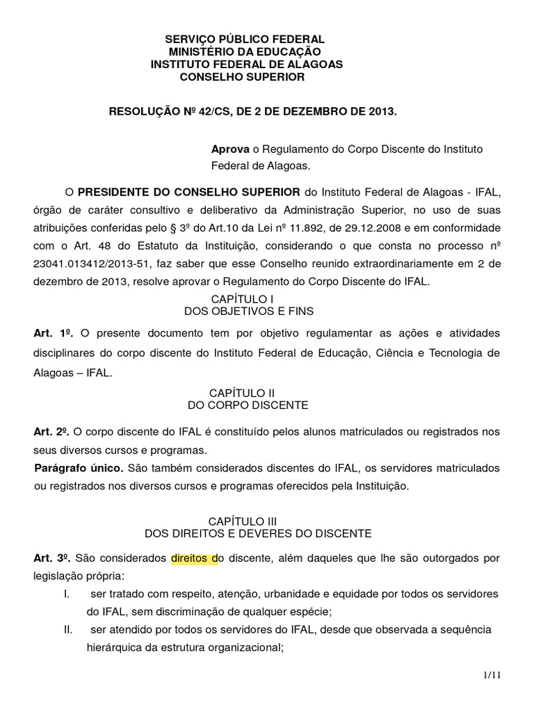 Regulamento Do Corpo Discente Do IFAL | PDF | Science | Conselho de ...