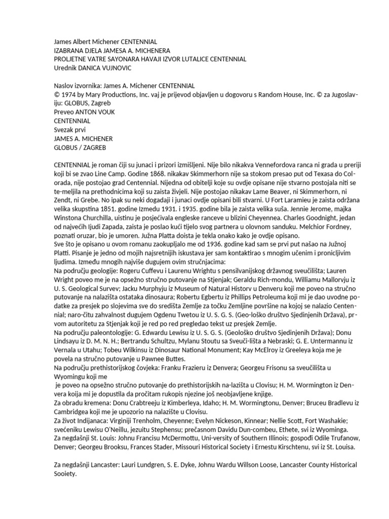 James Michener CENTENNIAL 1 PDF