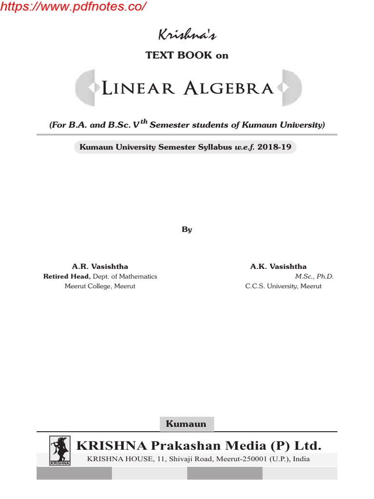 Linear Algebra by A.R. Vasishtha | PDF | Eigenvalues And Eigenvectors | Linear Map