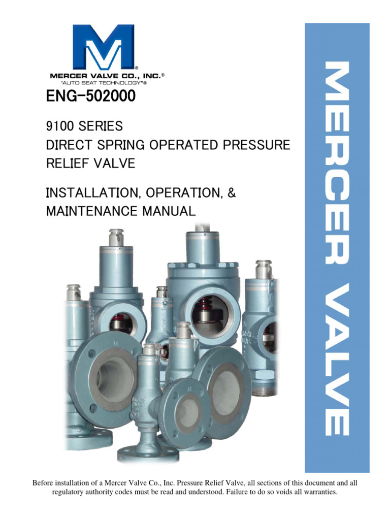 Mercer 9100 Pressure Relief Valve Manual | PDF | Valve | Leak