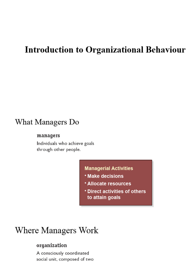INtroduction To Organizational Behaviour | PDF | Emotions | Motivational