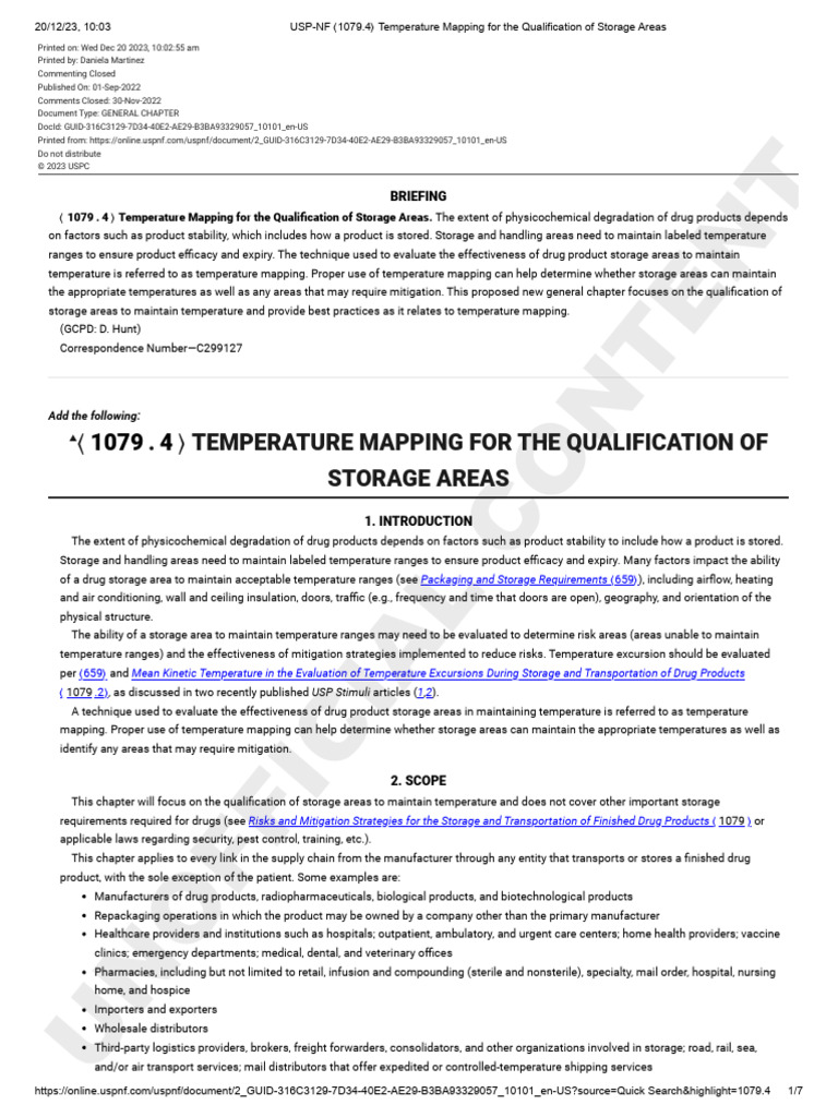 USP-NF 1079.4 Temperature Mapping For The Qualification of Storage ...