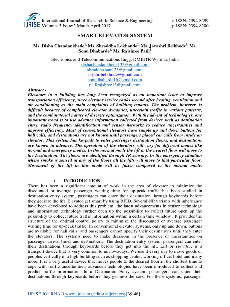 Smart Elevator System | Download Free PDF | Infrared | Elevator