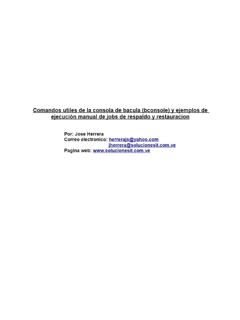 Comandos Utiles de La Consola de Bacula (Bconsole) | PDF