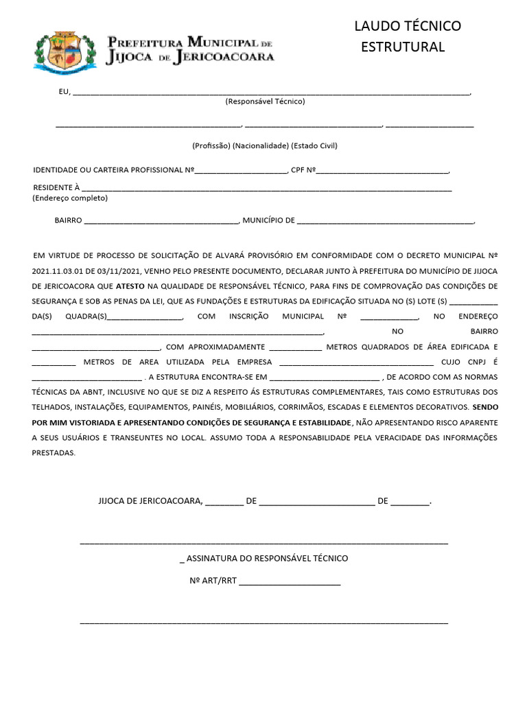 Laudo Estrutural para Alvará Provisório | PDF | Negócios | Tecnologia e Engenharia
