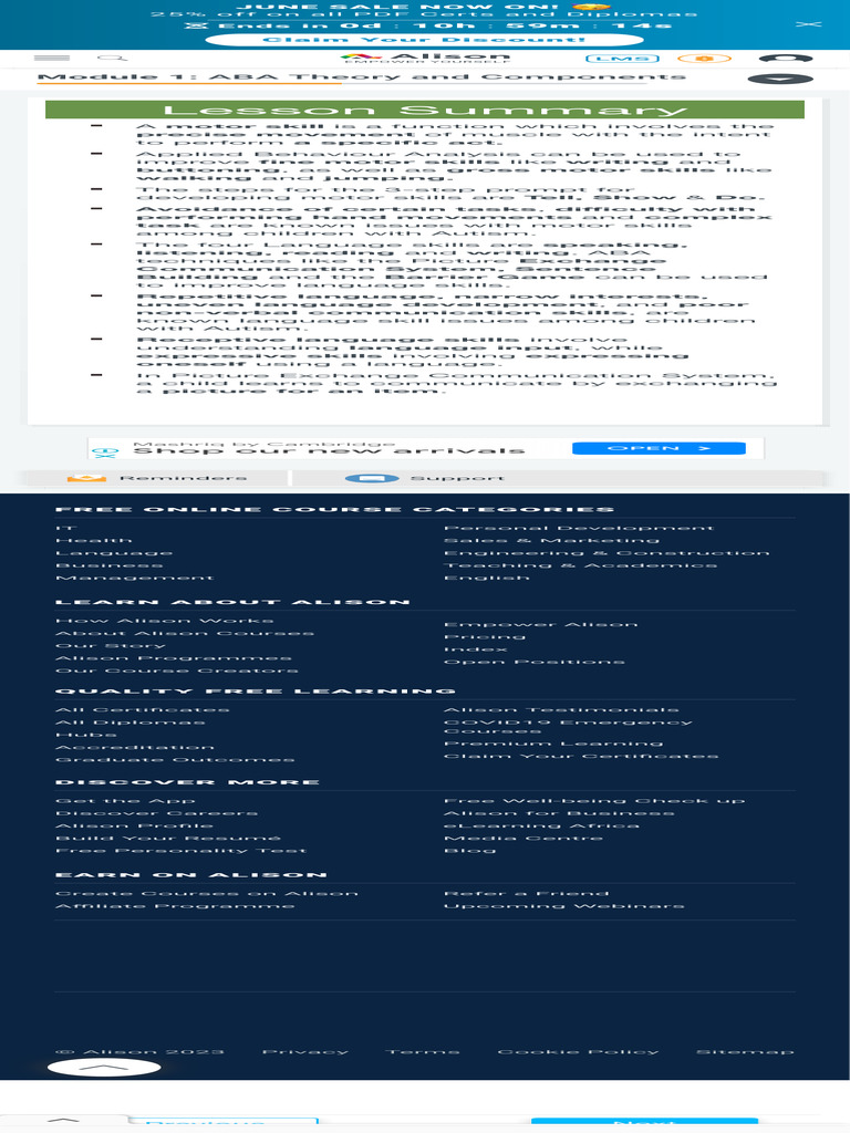 ABA Theory and Components Lesson Summary Alison | PDF
