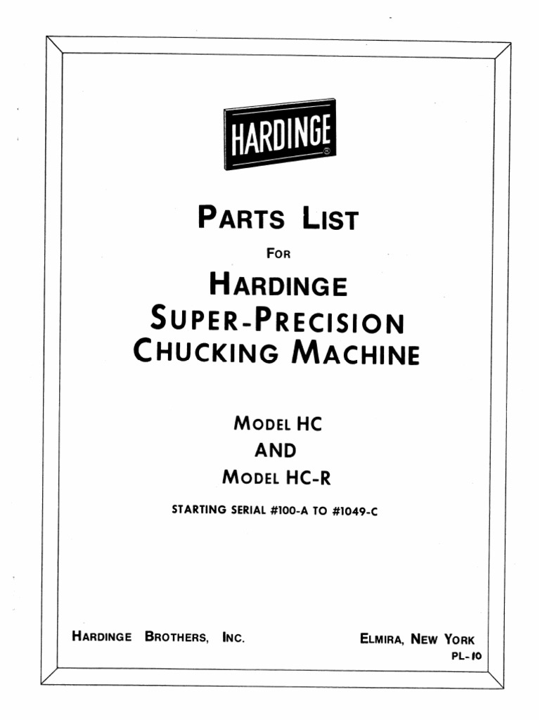 Hardinge HC Chucker Parts PL-10 | PDF