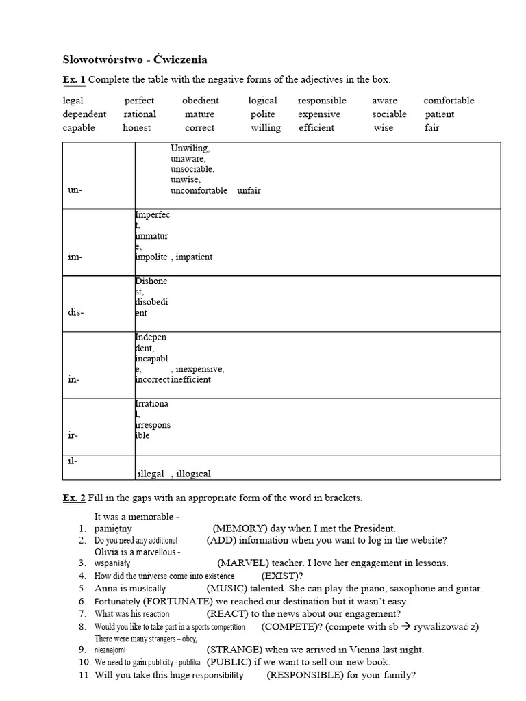 Słowotwórstwo Ćwiczenia | PDF | Language Mechanics | Linguistic Typology