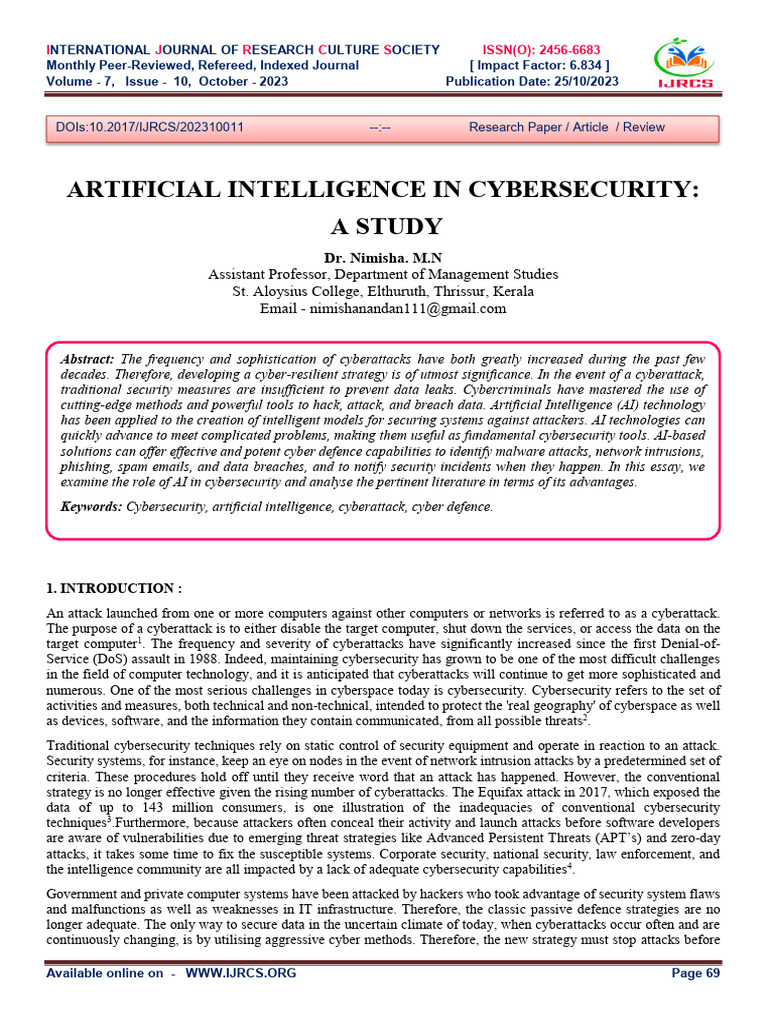 Artificial Intelligence in Cyber Security : A Study | PDF | Security ...