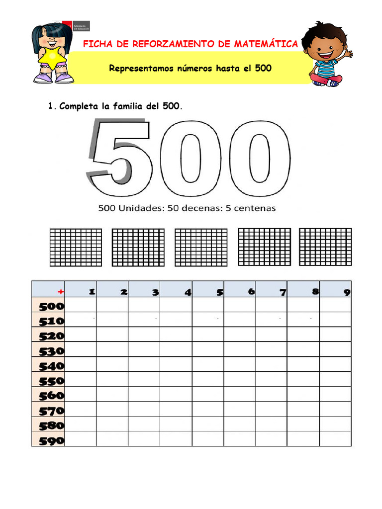 Ficha de Refuerzo de Mat Representamos Numeros 500 | PDF
