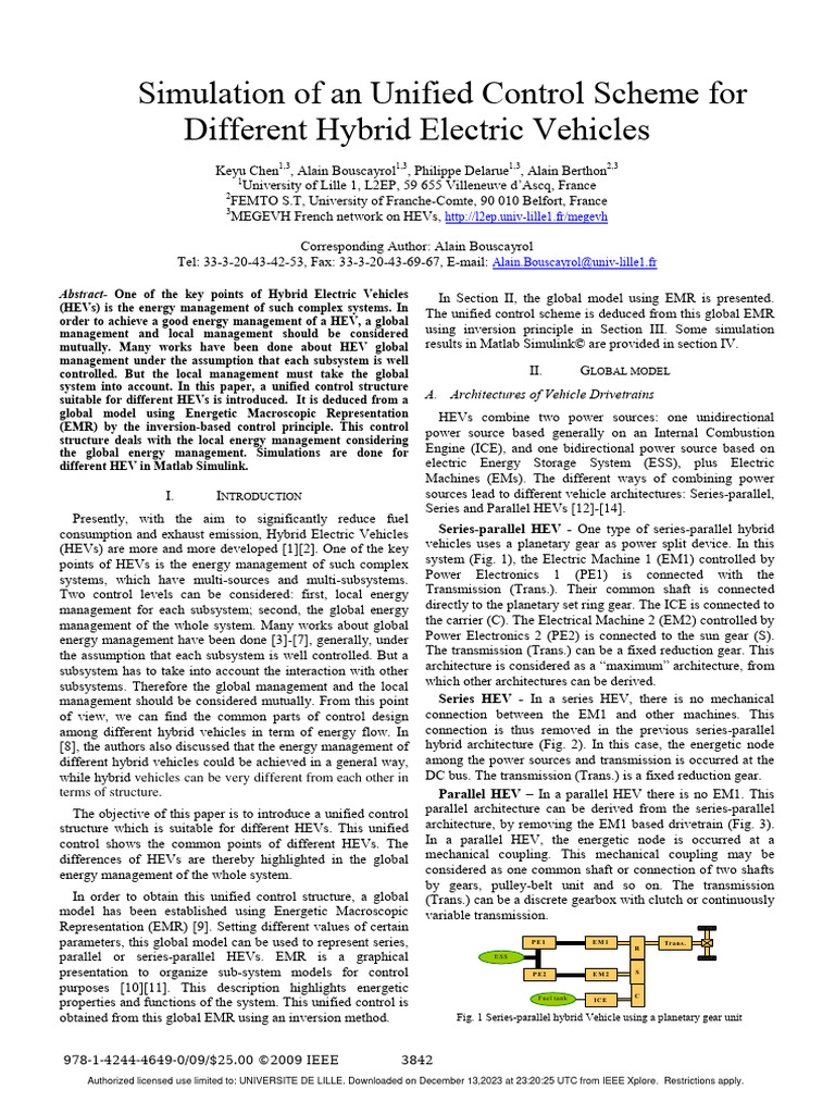 Simulation Of An Unified Control Scheme For Different Hybrid Electric