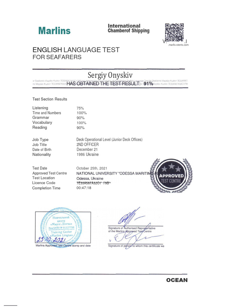 Marlins Test Sergiy Onyskiv 1 | PDF