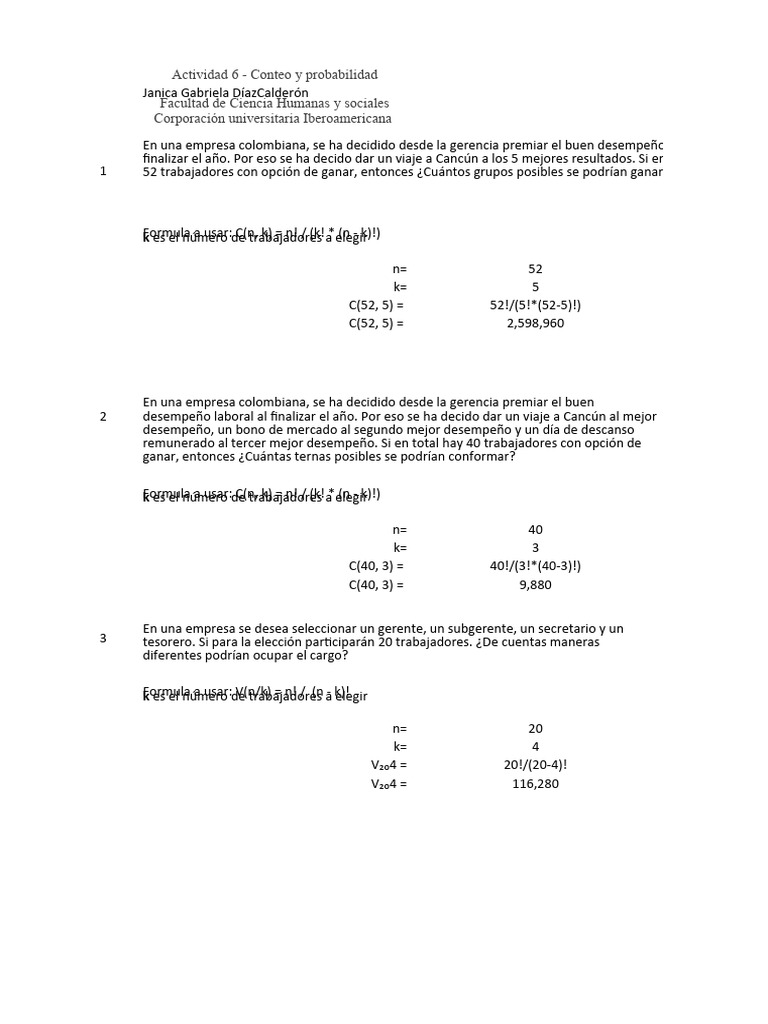 Copia de Actividad 6 Conteo y Probabilidad | PDF