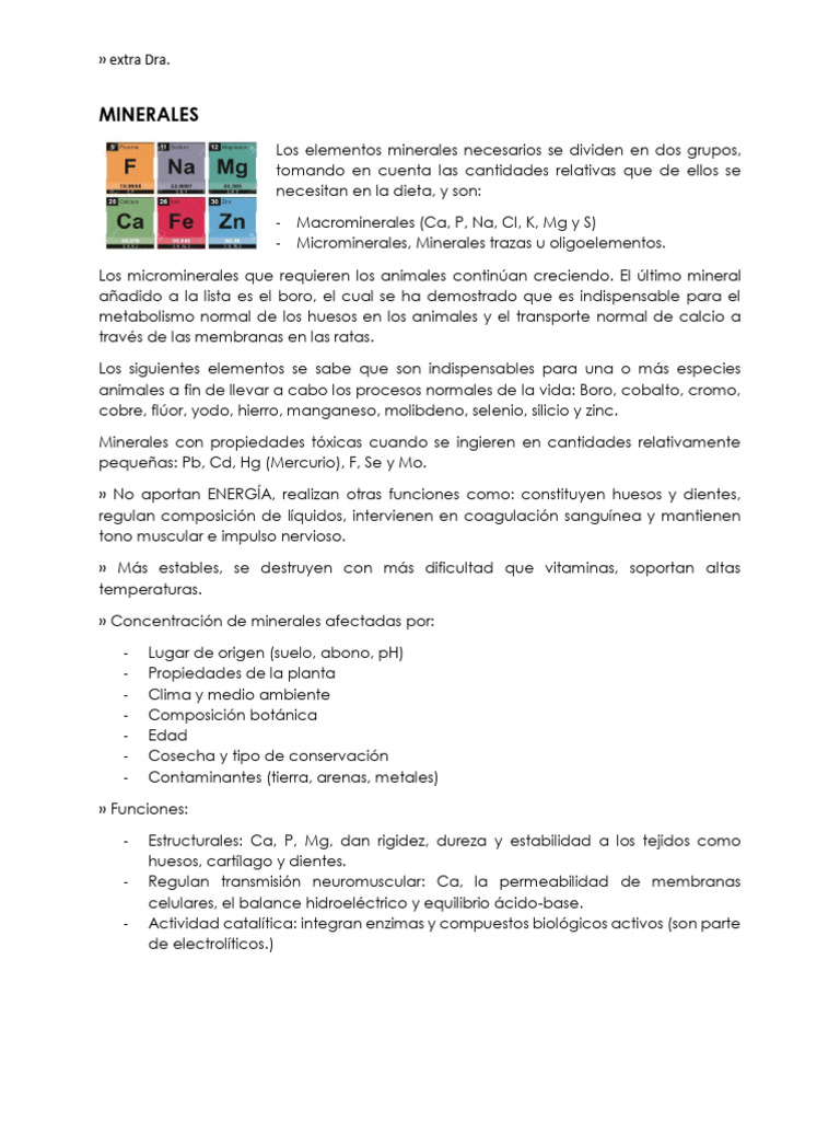 Resumen Doc Minerales y Cuaderno | PDF | Calcio | Sodio