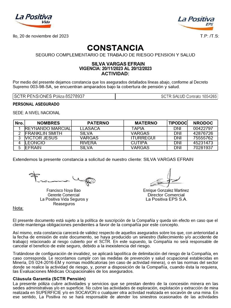 SCTR Pension y Salud | PDF