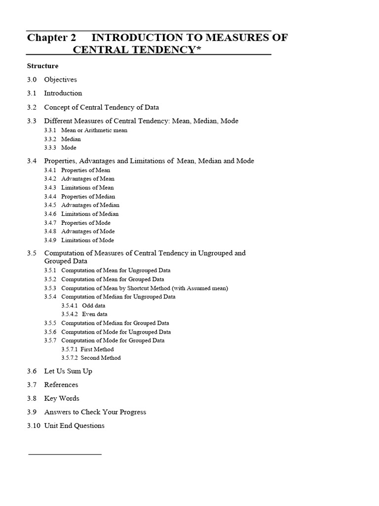 Chapter 2 Measures of Central Tendency | PDF | Mean | Mode (Statistics)