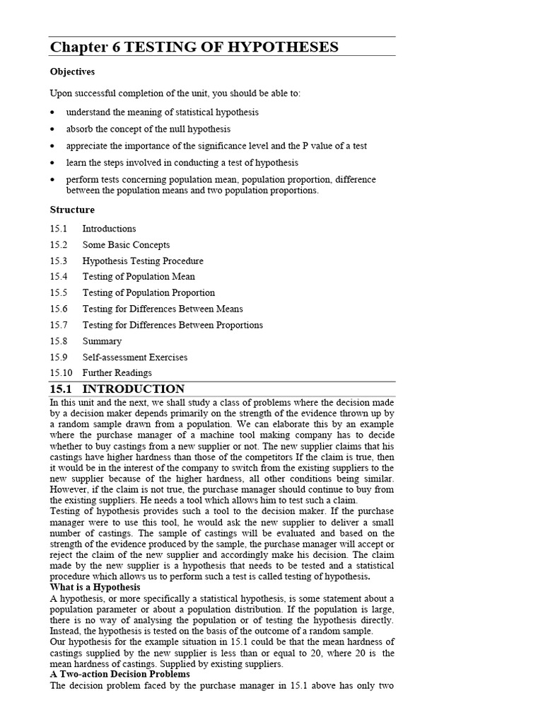 Chapter 6 Testing Of Hypothesis Pdf Statistical Hypothesis Testing