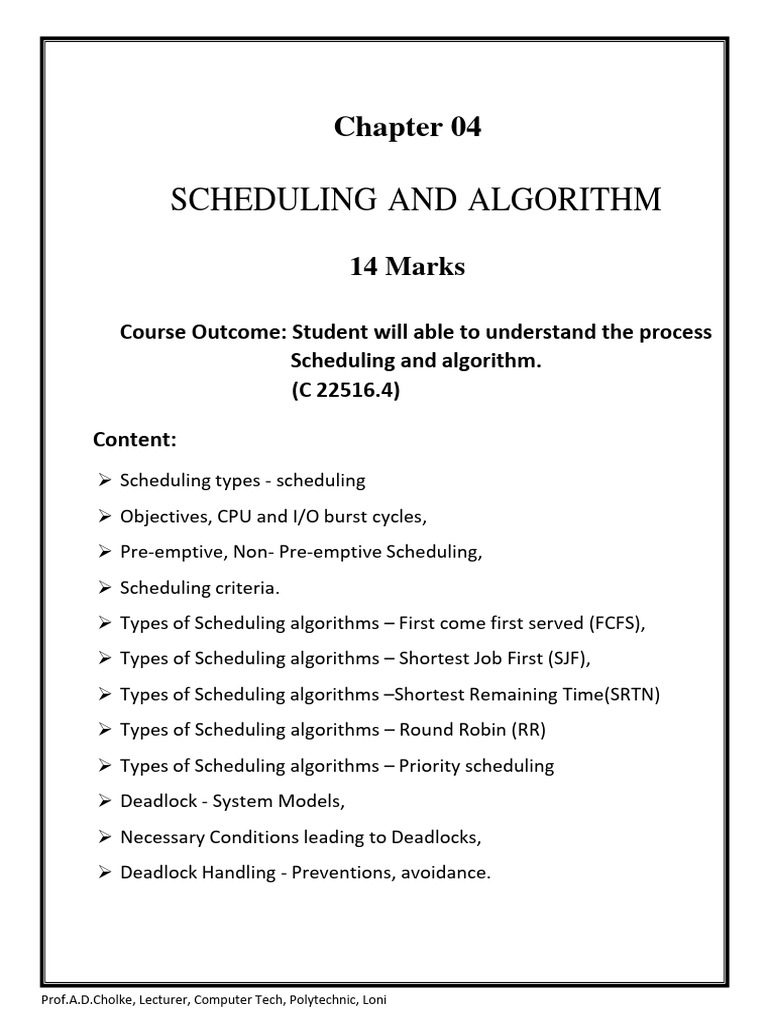 4cpu Scheduling And Algorithm Notes Pdf Scheduling Computing Process Computing