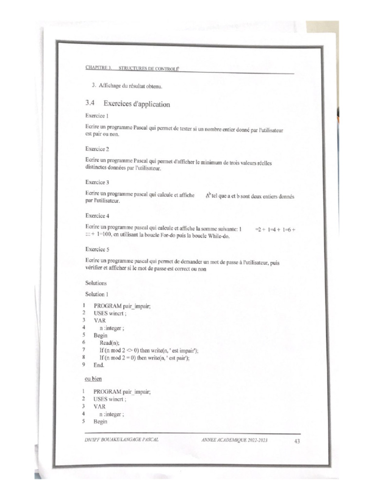 Chapitre 3. Structures de Controlé | PDF