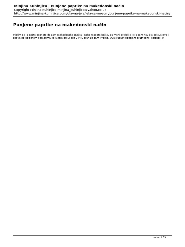 Minjina Kuhinjica-Punjene Paprike Na Makedonski Način | PDF