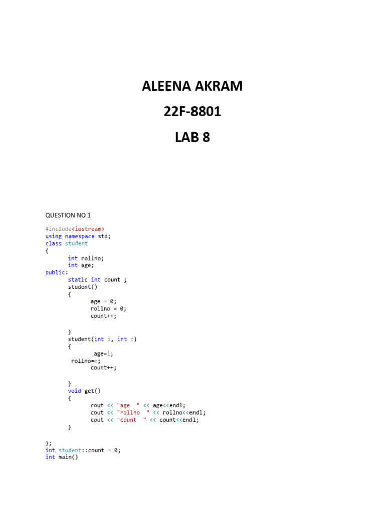 Aleena Akram 22F-8801 Lab 8: Question No 1 | PDF
