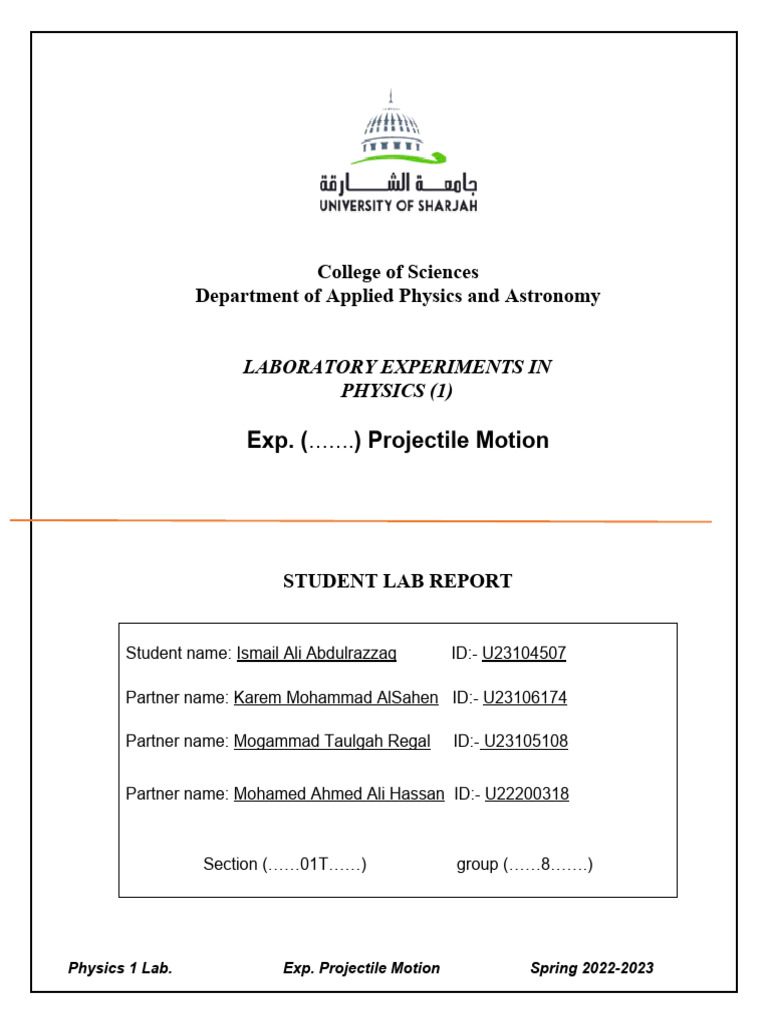 Exp (05) - Projectile Motion-Lab Report | PDF | Motion (Physics) | Mechanical Engineering