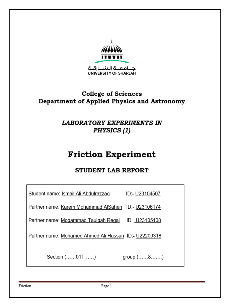 Exp (08) - Friction-Lab Report | PDF | Friction | Force