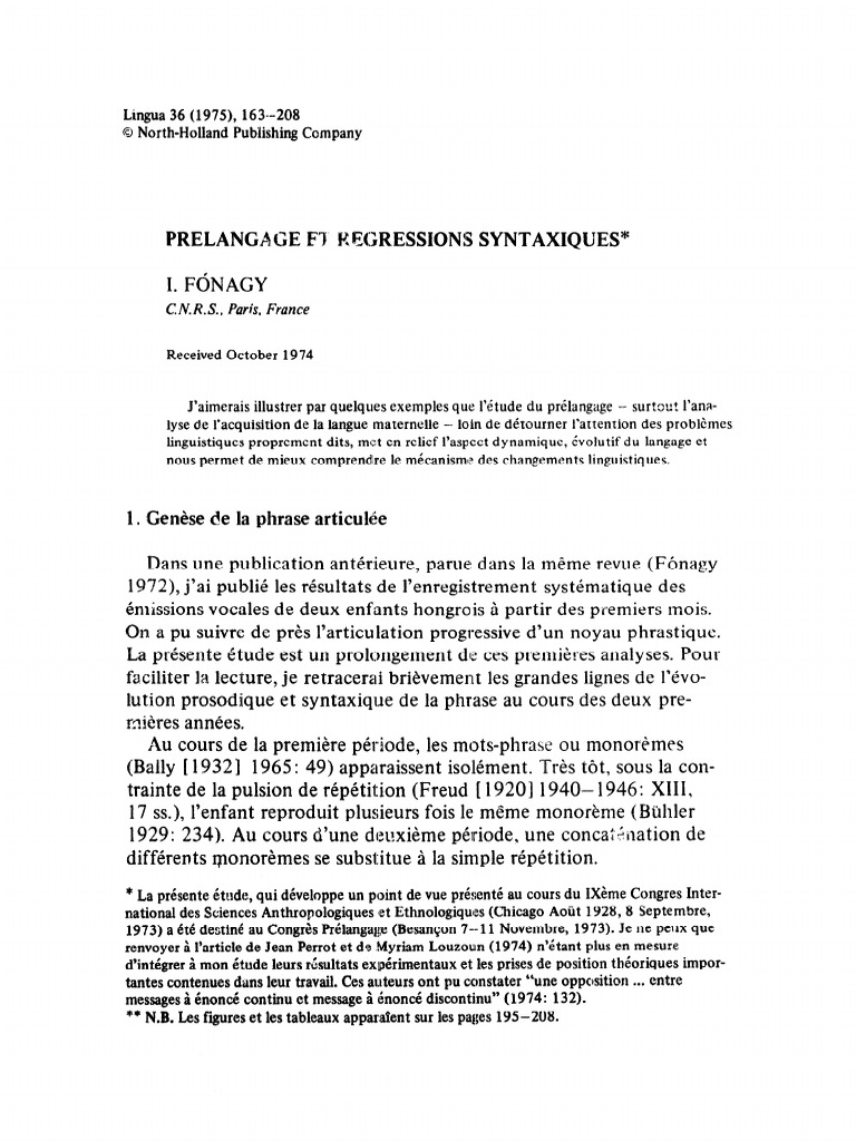 Prelangage Et Regressions Syntaxiques. Fonagy | PDF | Sujet (Grammaire ...