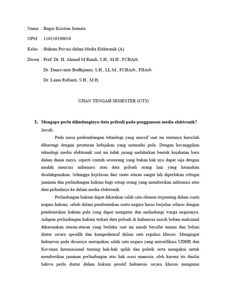 Bagas Kristian Joenata - 110110190058 - UTS Hukum Privasi Dalam Media Elektronik | PDF