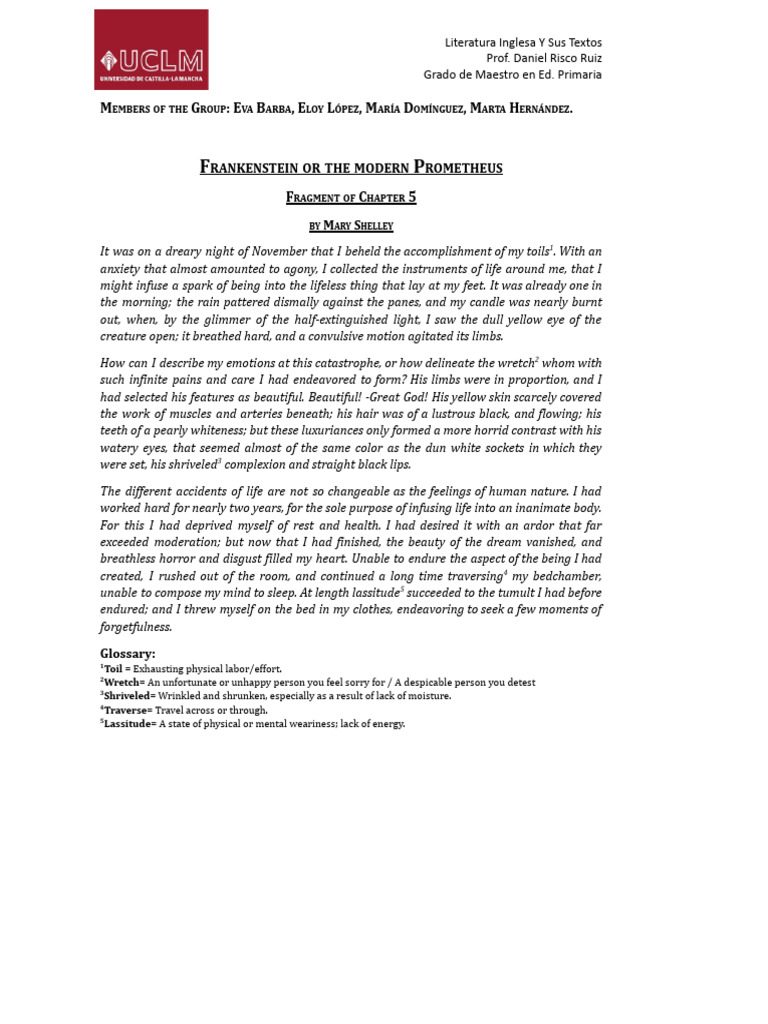 Worksheet 7 - Frankenstein | PDF | Frankenstein