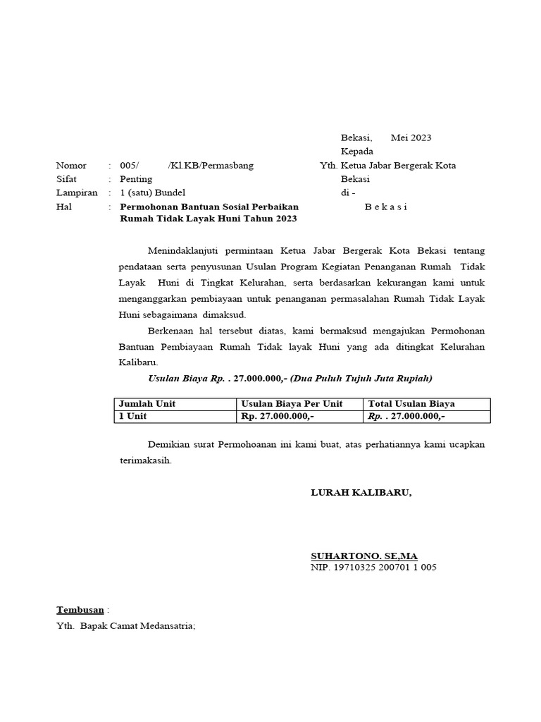 Proposal Rutilahu RT 002 RW 02 Kel. Kalibaru | PDF