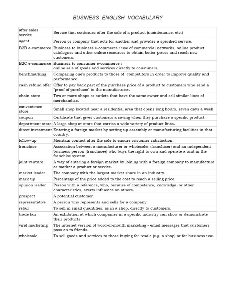 BUSINESS Vocabulary | PDF