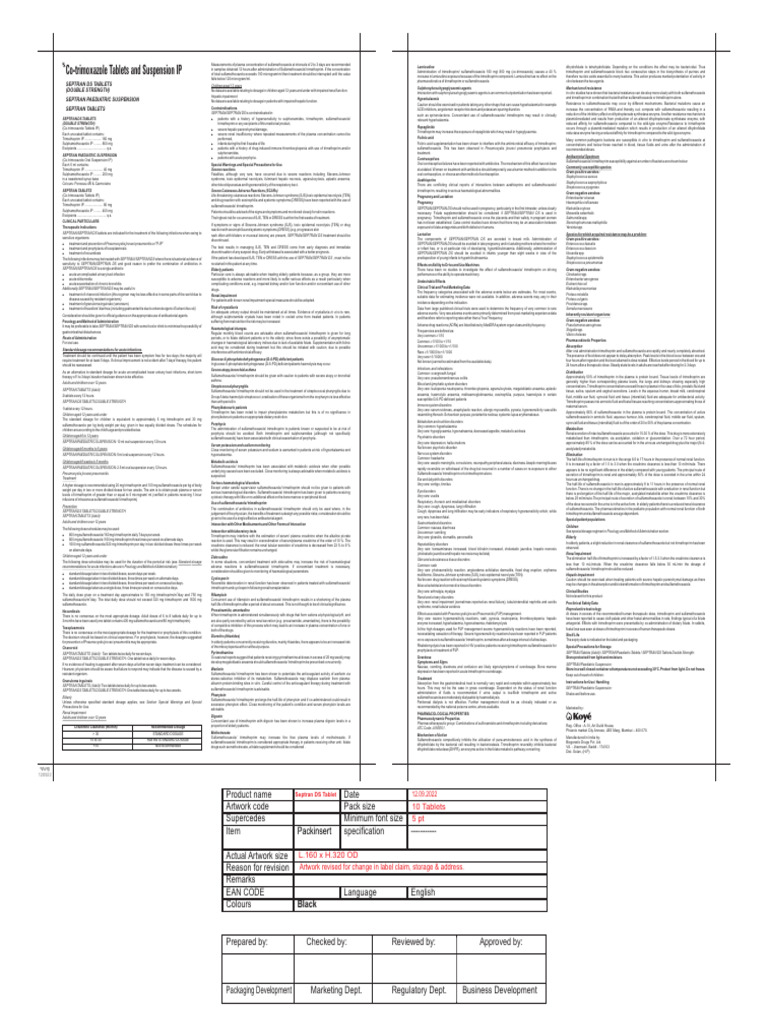 Septran-DS Tablets Packinsert | PDF | Medicine | Medical Specialties