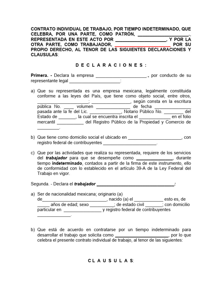 Contrato Laboral Indeterminado | PDF | Salario | Tiempo de trabajo